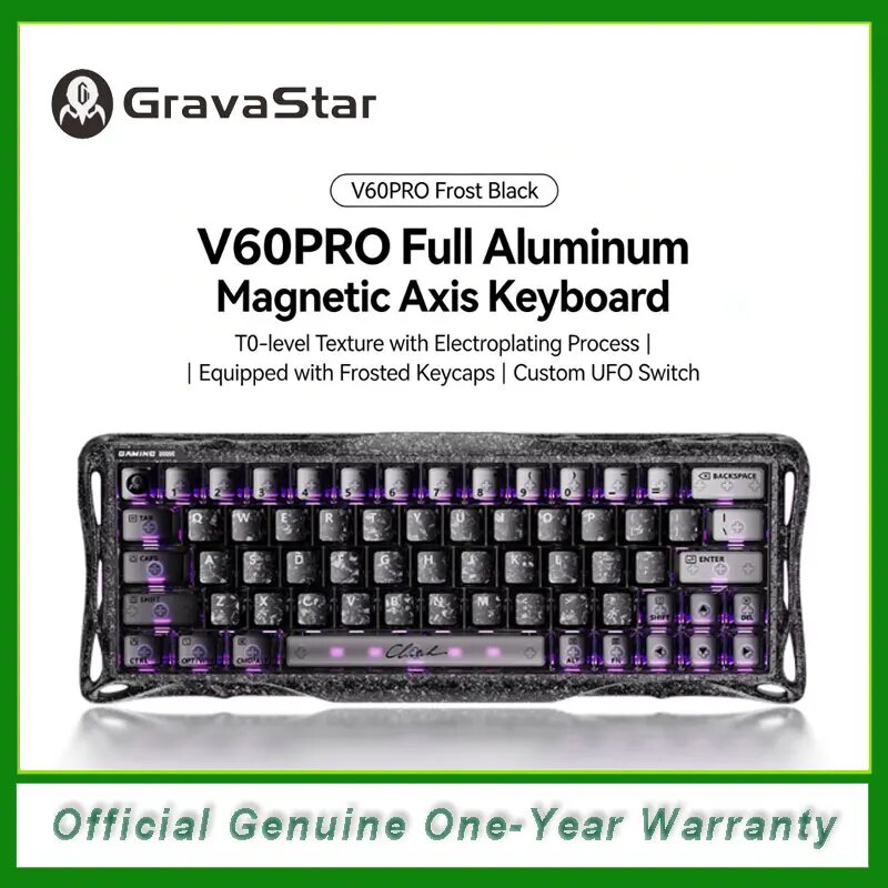 Новая Игровая клавиатура Gravastar V60 Pro с магнитными переключателями UFO, проводная, частота опроса 8000 Гц, RGB-подсветка, компактная 60%-форматная