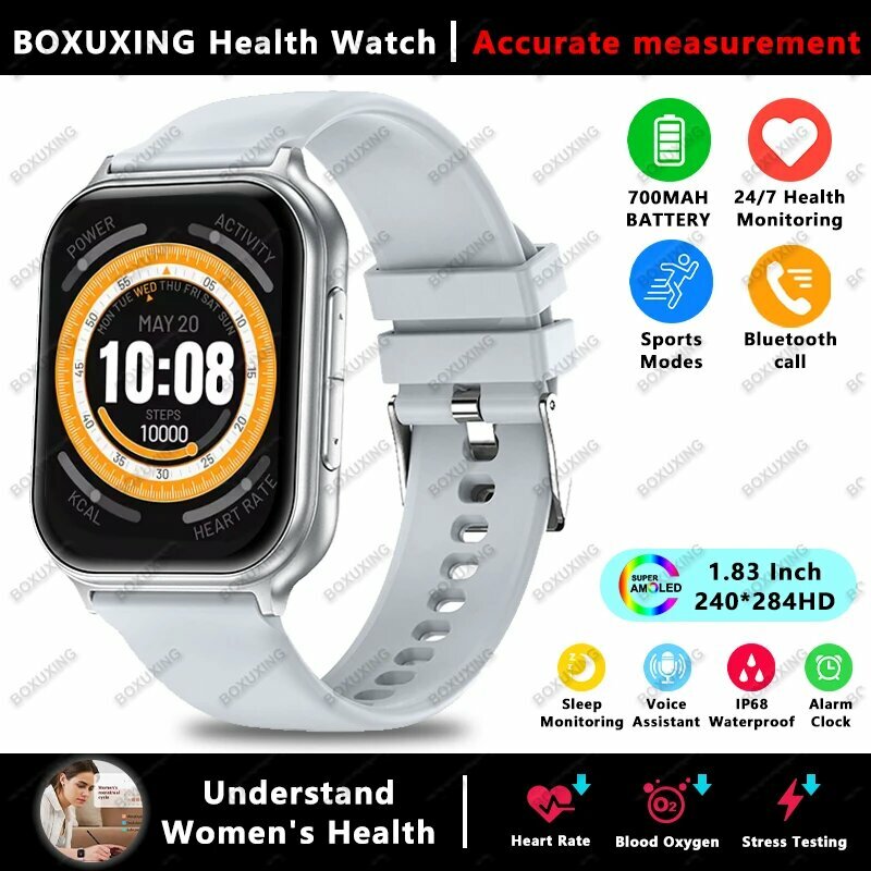 BOXUXING Smart Watch Silver, 1.83" HD, 700mAh
