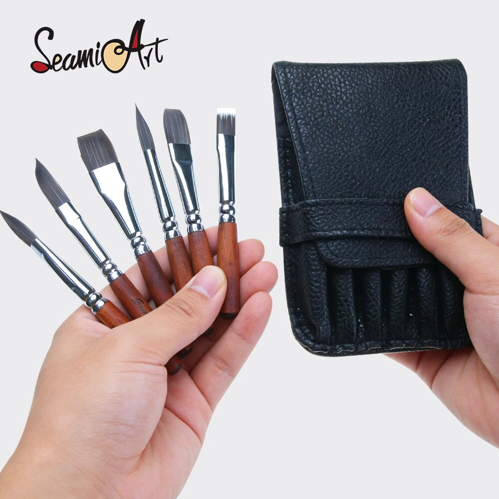 Набор кистей SeamiArt 6шт, нейлон, для акварели, коричневые