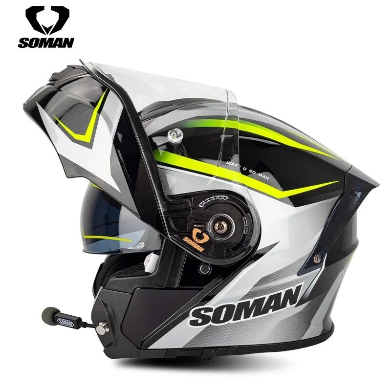 SOMAN SM965 Motorcycle Bluetooth Helmet Flip Up Full Face Casco With DOT&ECE Certification Casque Cycling Helmets