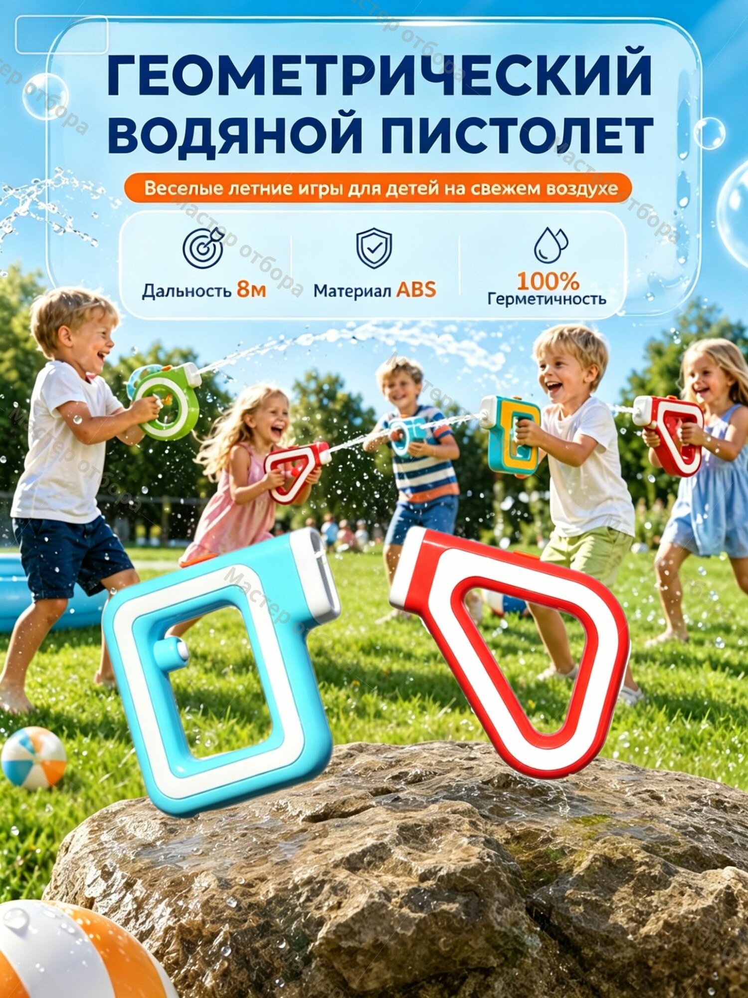 Детский водный пистолет геометрический 2 шт. по 180 мл, летний подарок для мальчиков и девочек