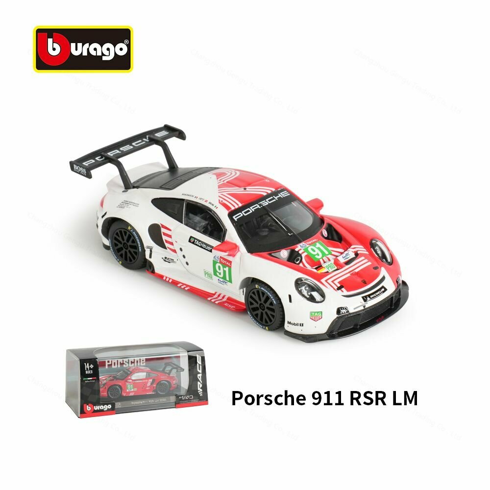 Bburago 1:43 Porsche 911 RSR LM 2020 Статическая литая под давлением модель гоночного автомобиля Игрушки