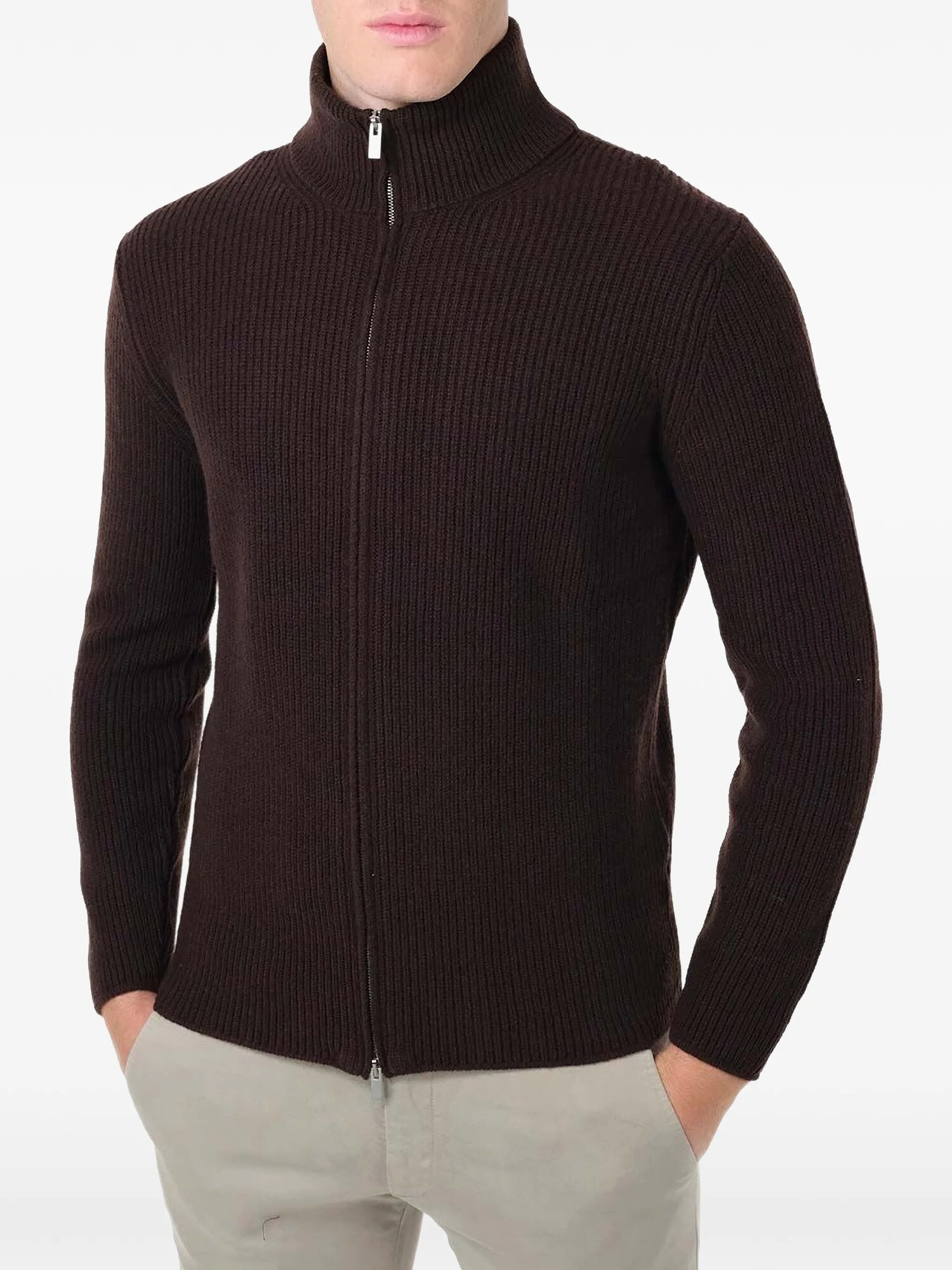 Свитер al duca d'aosta Ribbed-knit zip-up sweater, размер 54, , коричневый — фото 1