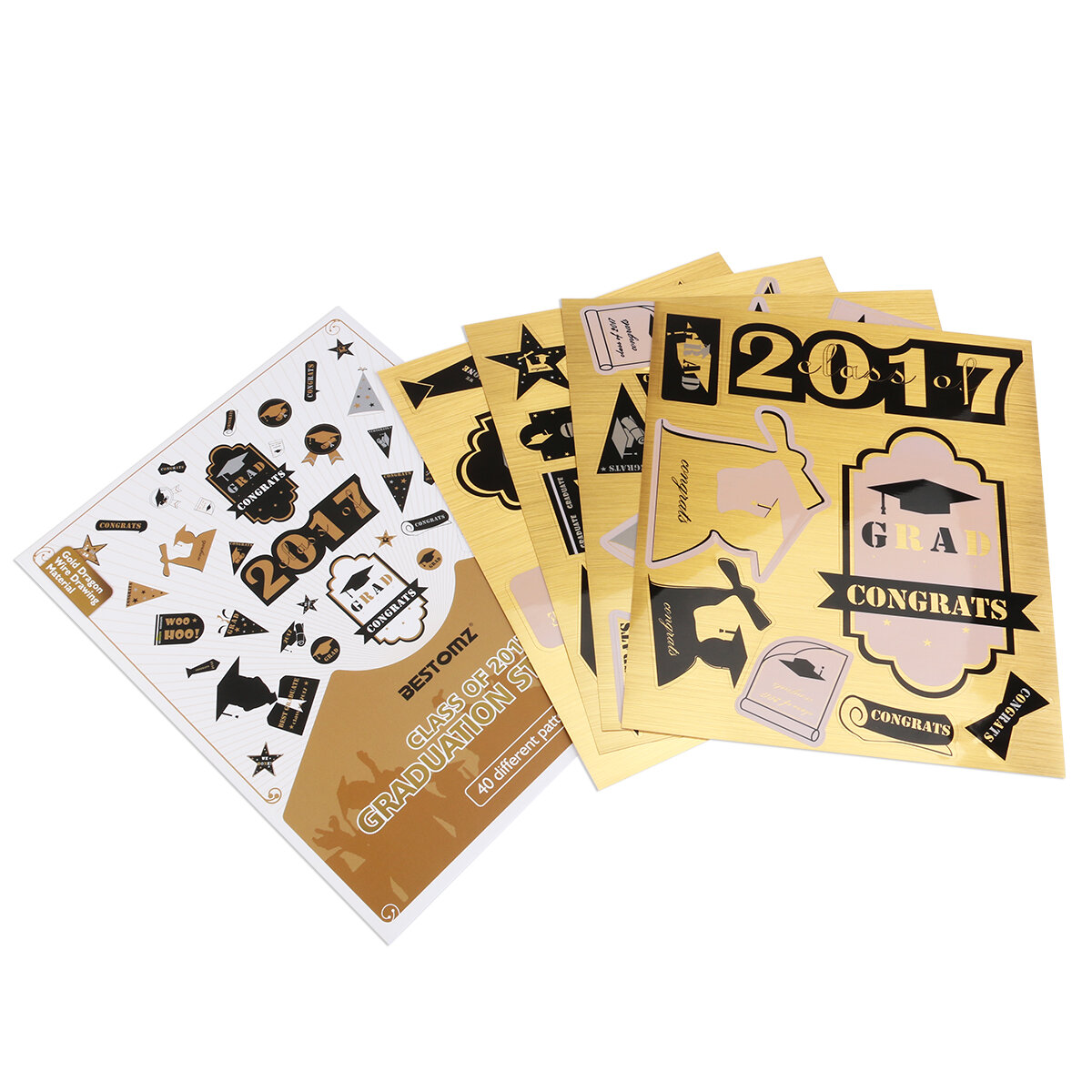 BESTOMZ 4 шт. наклейки для выпускного класса 2017 года, 40 разных узоров для украшения окон, альбомов, праздничных принадлежностей (золотые)