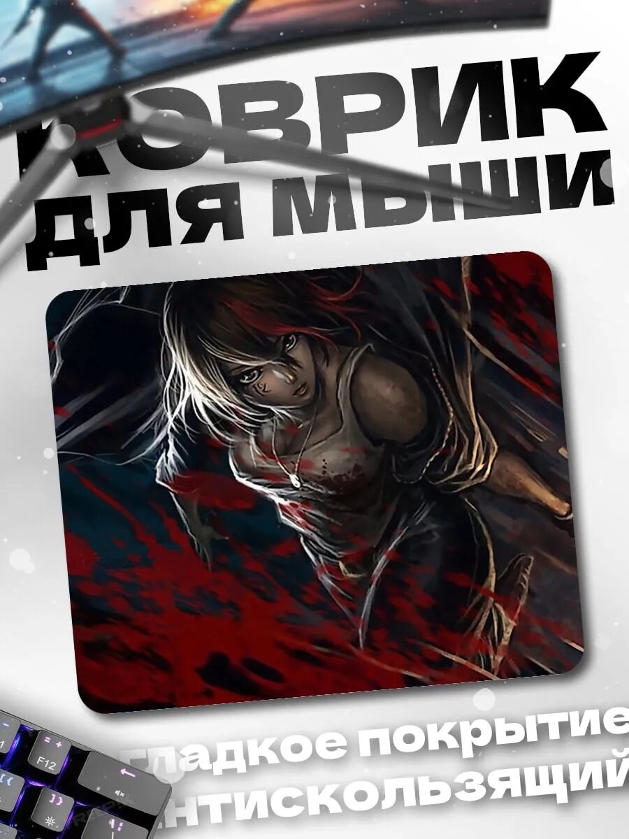 Коврик для мыши Аниме девушка с катаной