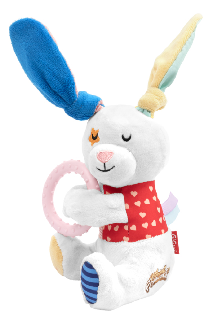 Игрушка для собак GiGwi / ГиГви PLUSH FRIENDZ Заяц с кольцом и пищалкой, мягкая, размер 17см / зоотовары для животных