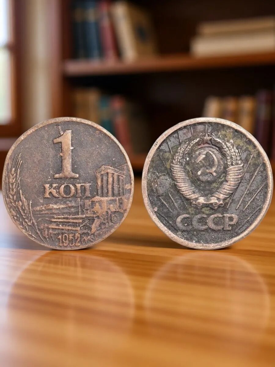 1 копейка 1952 года СССР медь патина Копия