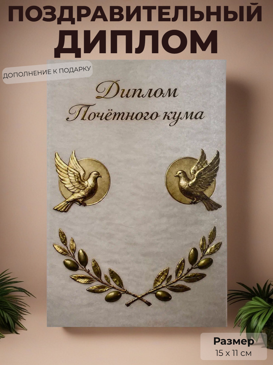 Подарочный шуточный диплом Филькина Грамота "Почетный Кум", А6, 15х11 см