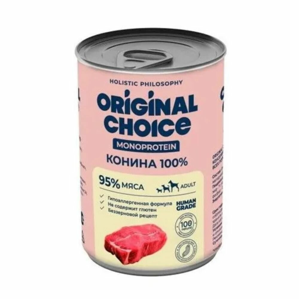 ORIGINAL CHOICE Влажный корм Monoprotein Adult для собак всех пород, конина 100%, 340 гр