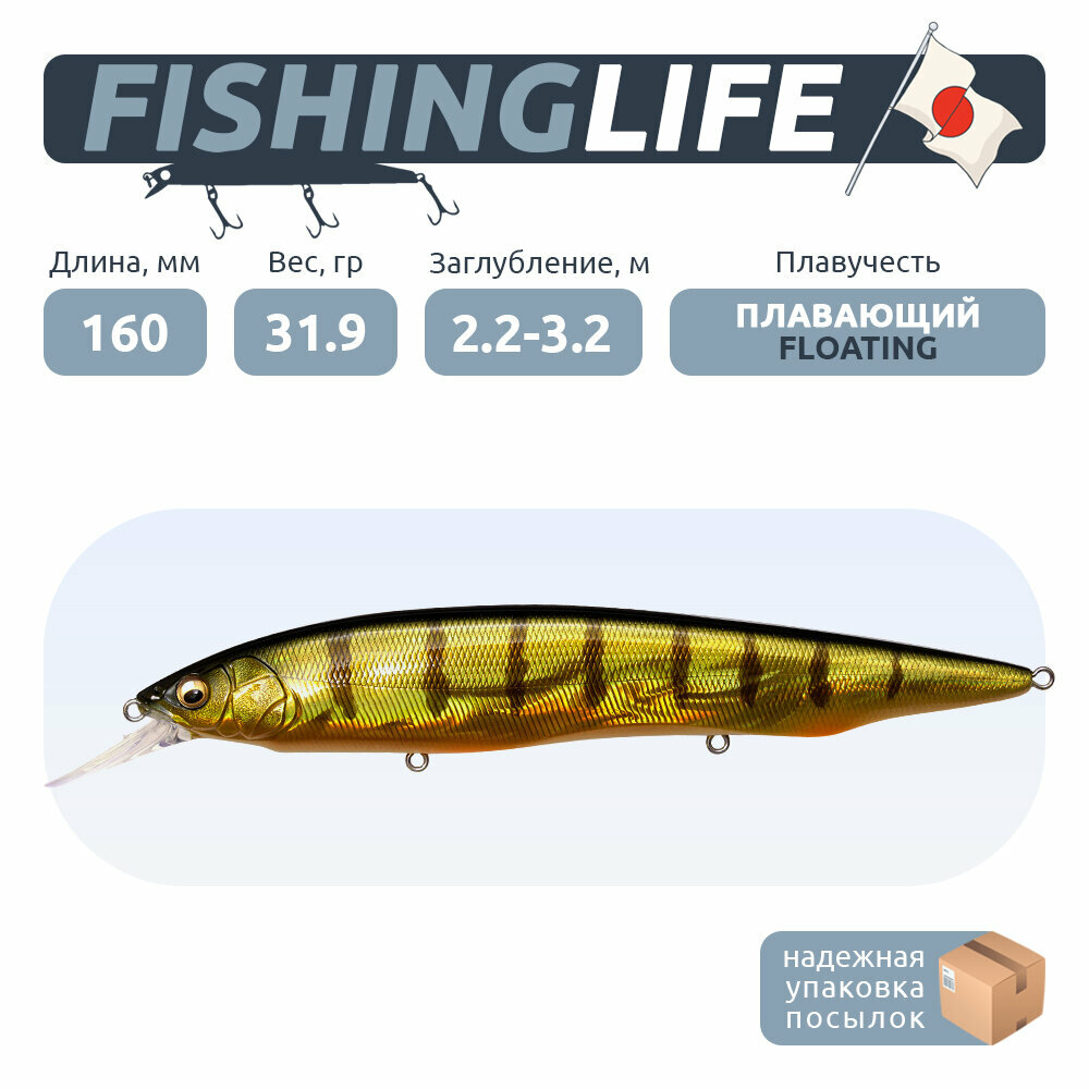 Воблер Megabass Kanata +1 160F (160мм, 31.9гр, плавающий) - #gg perch