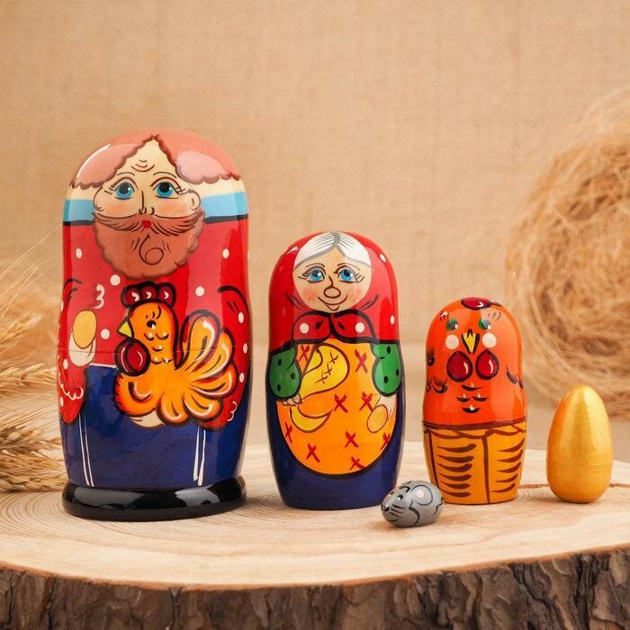 Матрёшка Курочка Ряба , сюжетная, 5 кукольная, 13,5 см.