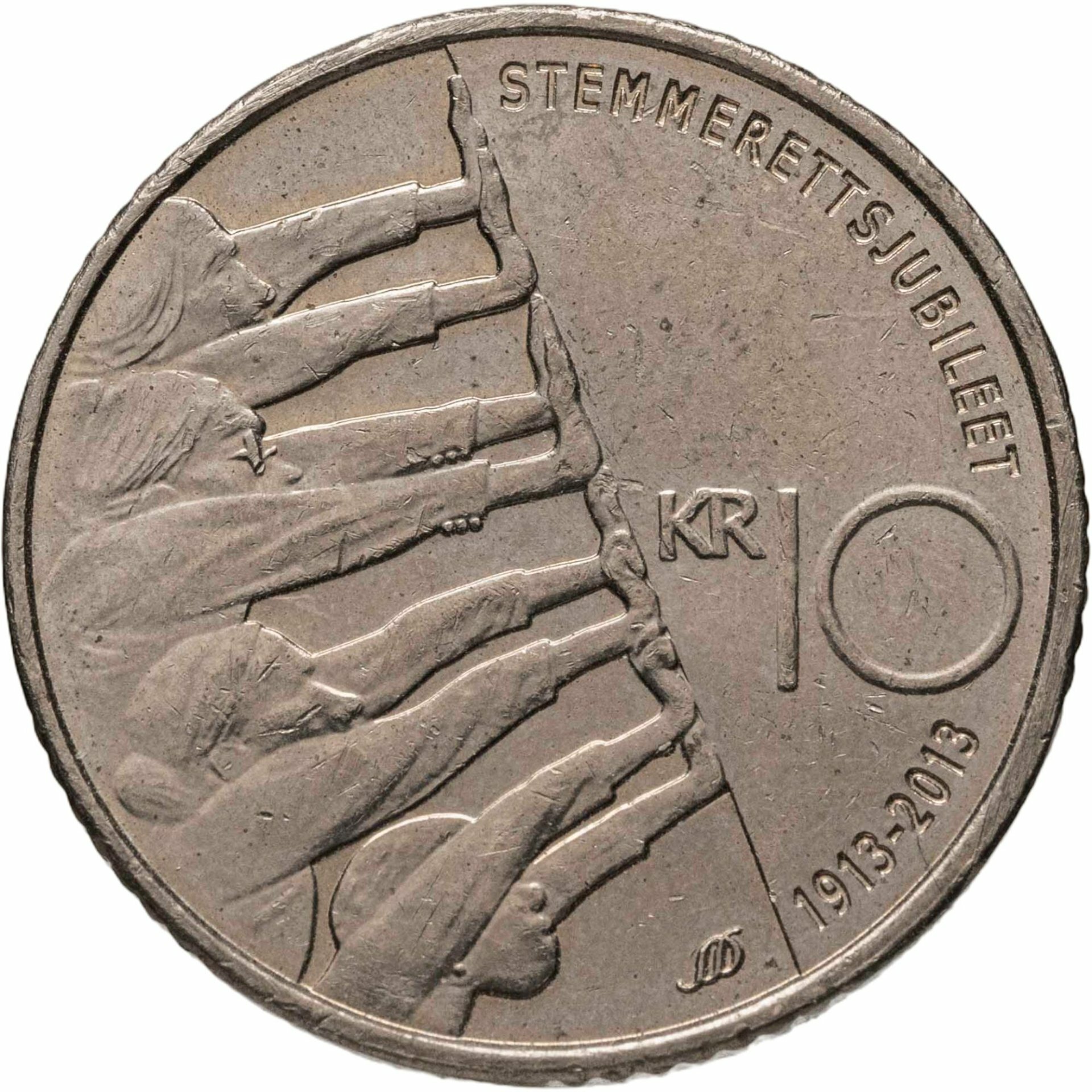 Норвегия 10 крон kroner 2013 "100 лет всеобщему избирательному праву", Латунь, в сохранности XF-AU