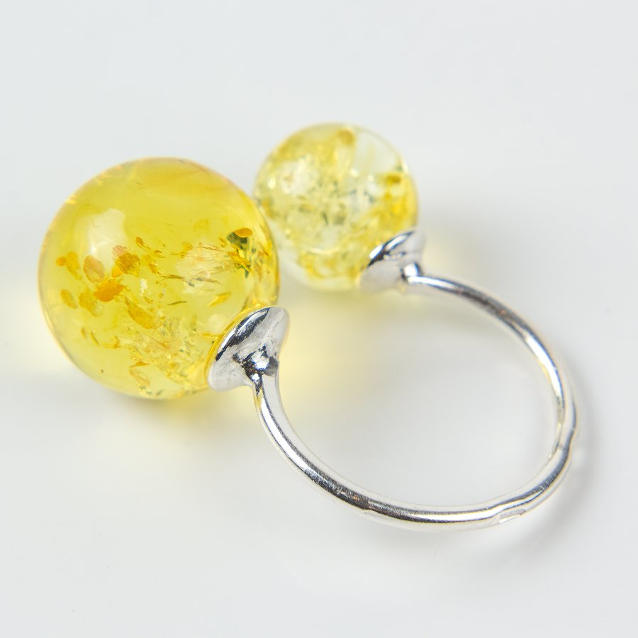 Кольцо, серебро, 925 проба, родирование, янтарь