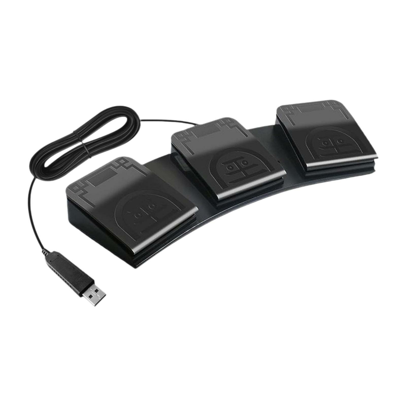 USB-педаль с тройным ножным переключателем, заменяющая программируемую ножную мышь, черного цвета.