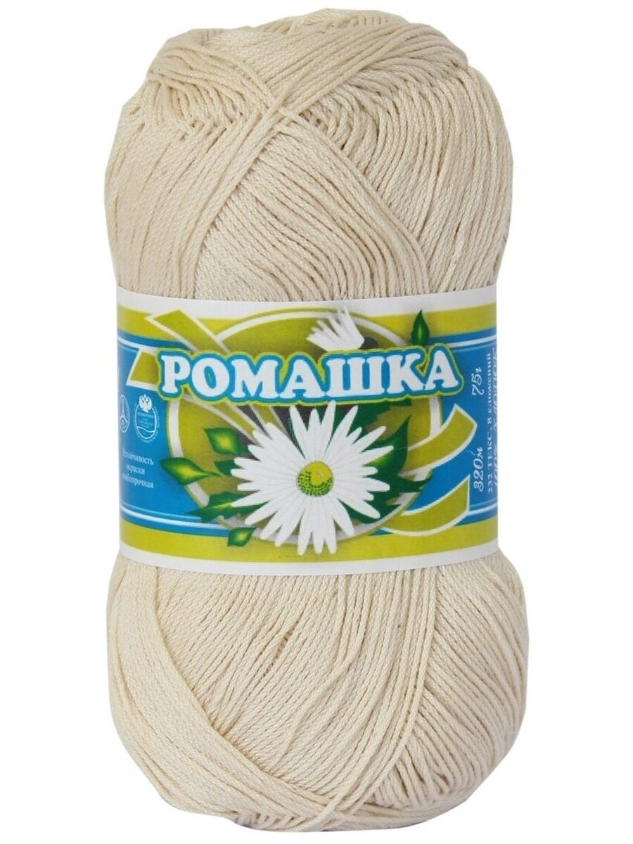 Нитки вязальные ПНК им. Кирова кокон Ромашка, хлопок, 4х75 г, 320 м, цвет 2411 (ромашка|К.2411)