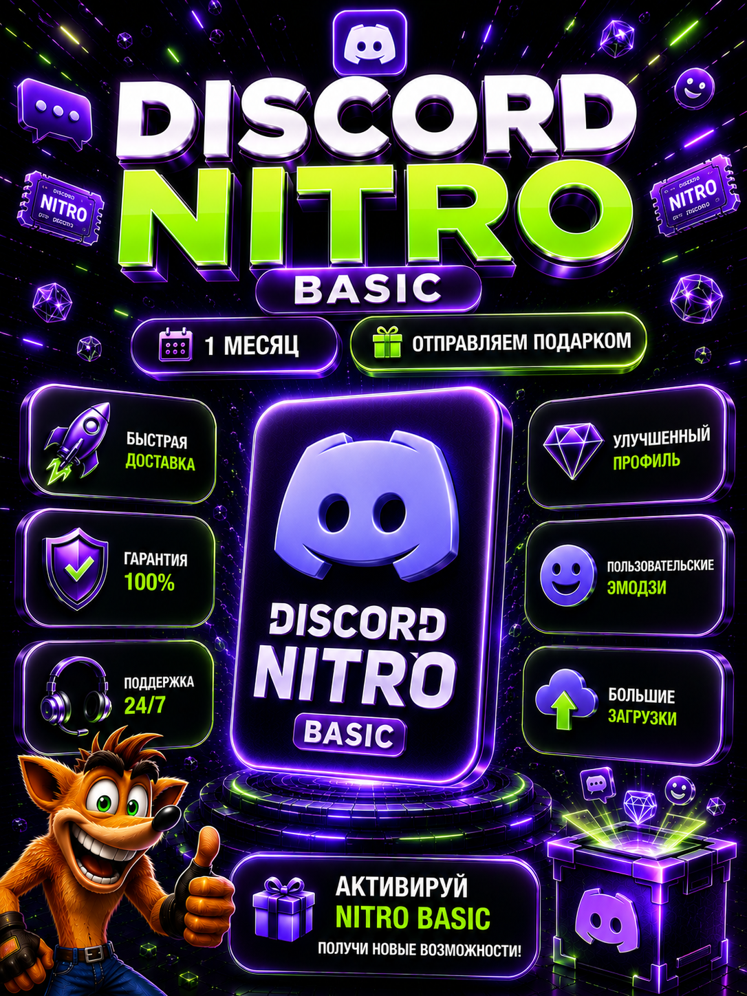 Discord Nitro Basic подписка 1 месяц