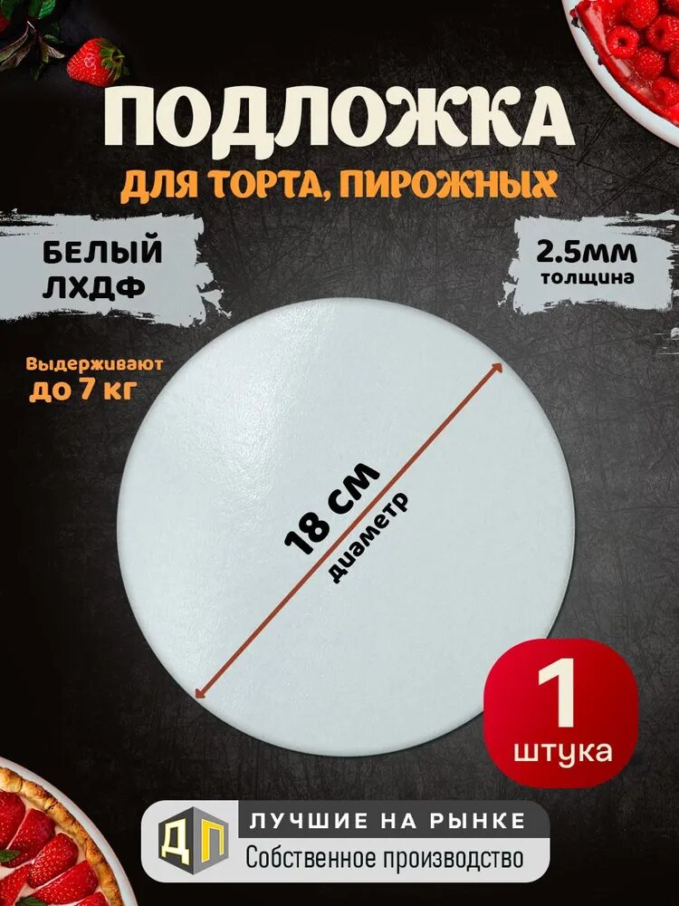 Подложка для торта винил из лхдф 18см 1 штука