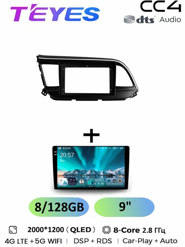 Магнитола Teyes CC4 8/128 Gb 9.5 дюймов Hyundai Elantra 6 2018-2020 (A) 8-ми ядерный процессор QLED экран 4G Wi-Fi