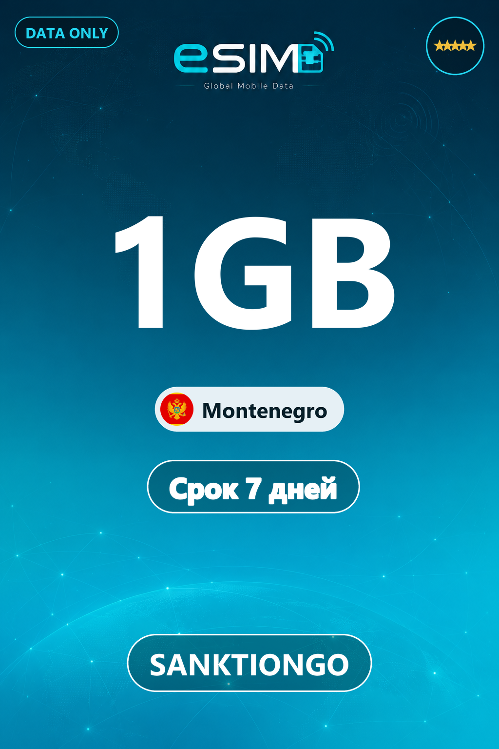 ESIM Черногория — 1 ГБ на 7 дней, туристическая сим-карта для интернета в поездках
