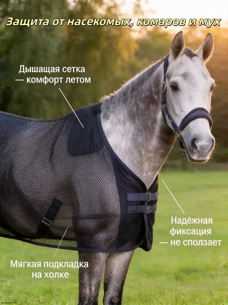 Летняя сетчатая попона для лошади, антимоскитная дышащая попона с регулируемыми ремнями