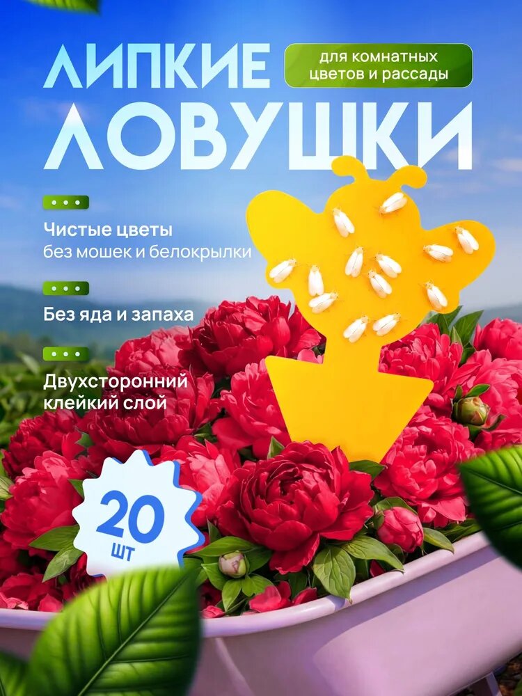 Липкая ловушка пчёлка для насекомых, липучки от мошек в теплицах и горшках, клеевая пластина