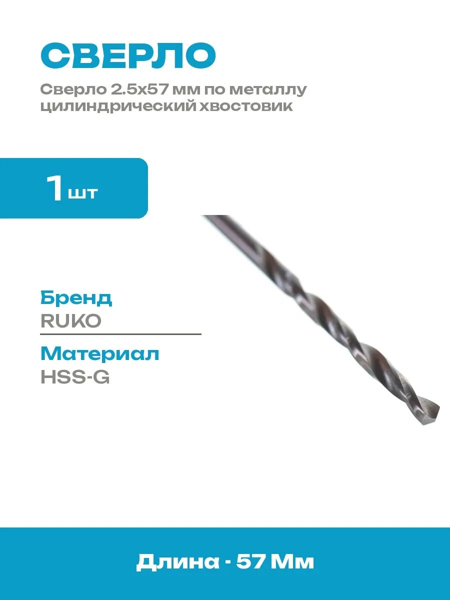 Купить сверло 2.5 мм по металлу цилиндрический хвостовик