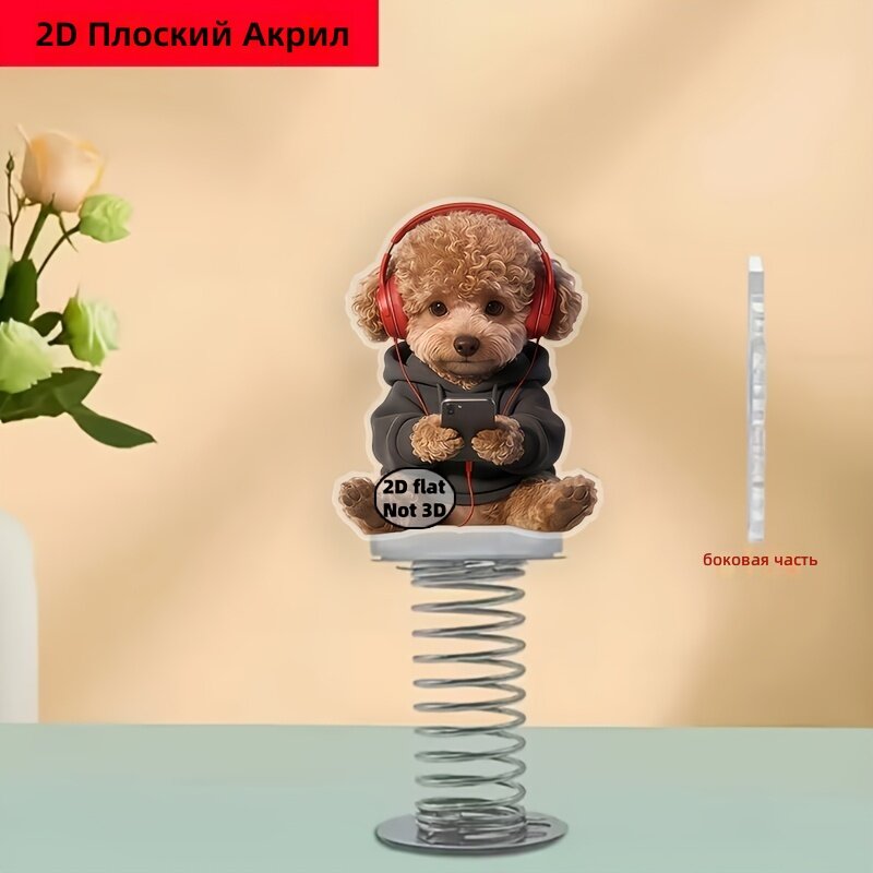 2D-плоское акриловое качающееся украшение для автомобиля с медвежонком в красных наушниках и мобильным телефоном, декор на приборную панель, для дома и офиса