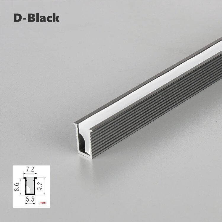 LED-лампа для алюминиевого профиля шкафа DC12V, твердая планка для шкафа-купе, светодиодная лента с каналом, силиконовая оболочка, подсветка полки-D-Black