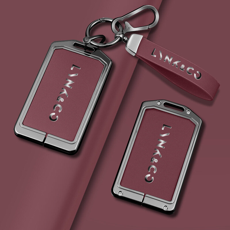 Металлический чехол для ключа-карты с шнурком для Lynk & Co 09 2022, NFC совместимый, вулканический красный