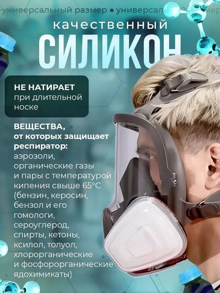 Респиратор профессиональный полнолицевой универсальный с двойной фильтрацией FFP3 — фото 1