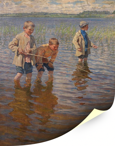 "На послеполуденной рыбалке", художник Богданов-Бельский, картина (70х88 см / без подрамника)