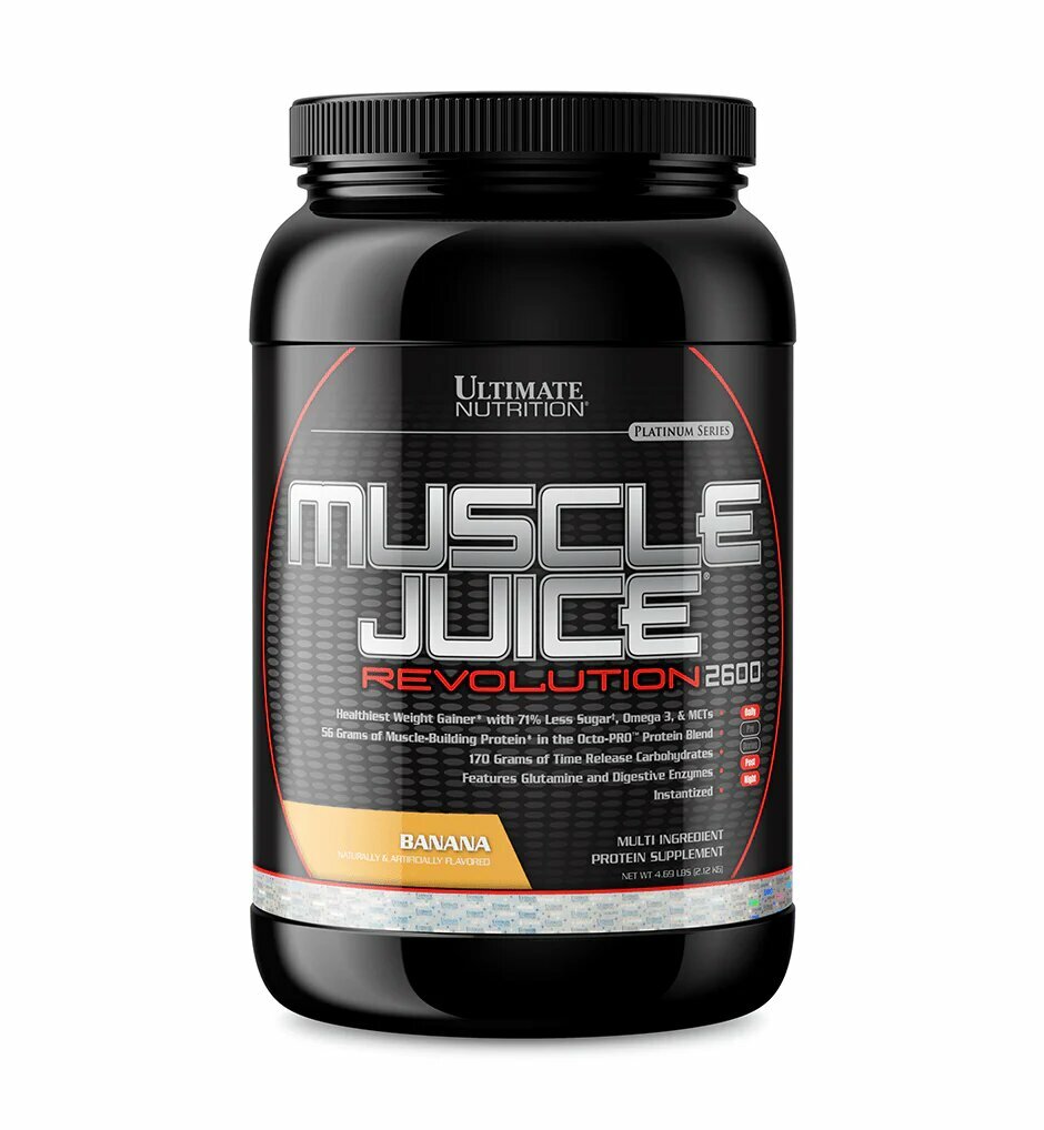 Ultimate Nutrition Muscle Juice Revolution, Гейнер, для набора мышечной массы, порошок 2,12 кг со вкусом банана