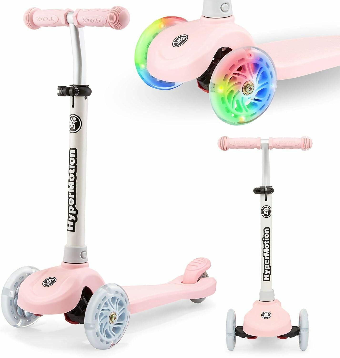 DECATHLON Самокат Decathlon HyperMotion, 3-колесный, LED, розовый, 55-70 см, 50 кг, R owy