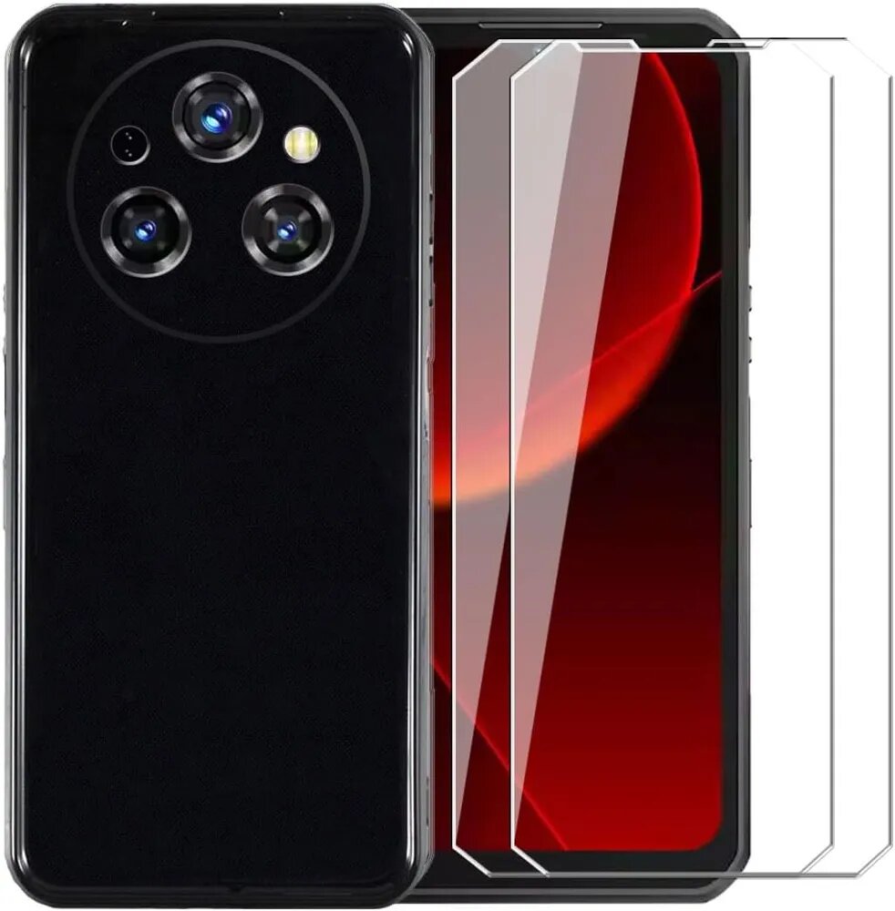 Чехол для Oukitel WP55 Pro / Oukitel WP55 / Oukitel WP55 Ultra + 2 x защитная пленка из закаленного стекла для экрана, антивибрационный и скользящий силиконовый бампер (6.6 дюйма)