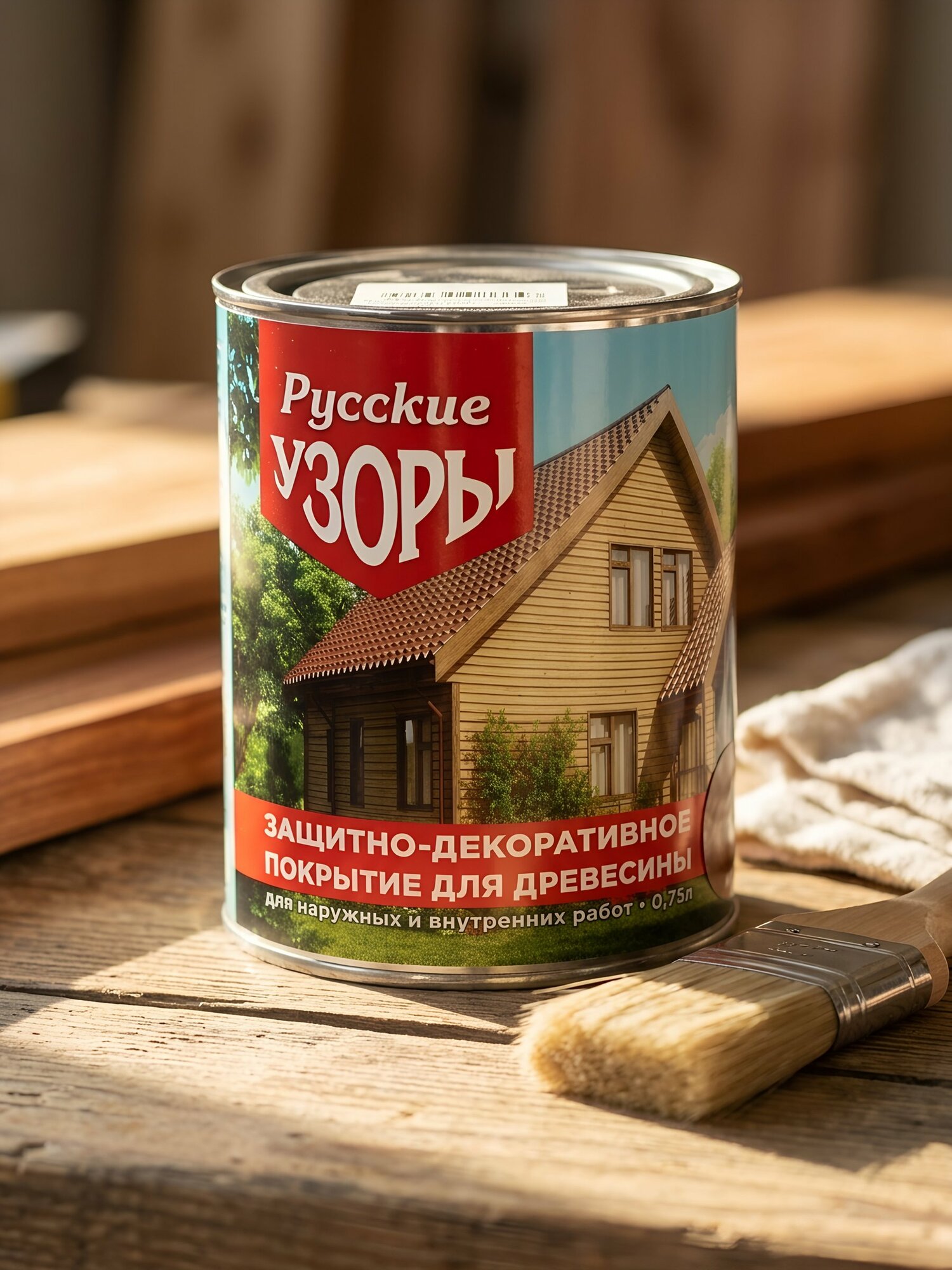 Защитно-декоративное покрытие Русские узоры для дерева, махагон, 0.7 л — надежная алкидная защита и матовый цвет для дома