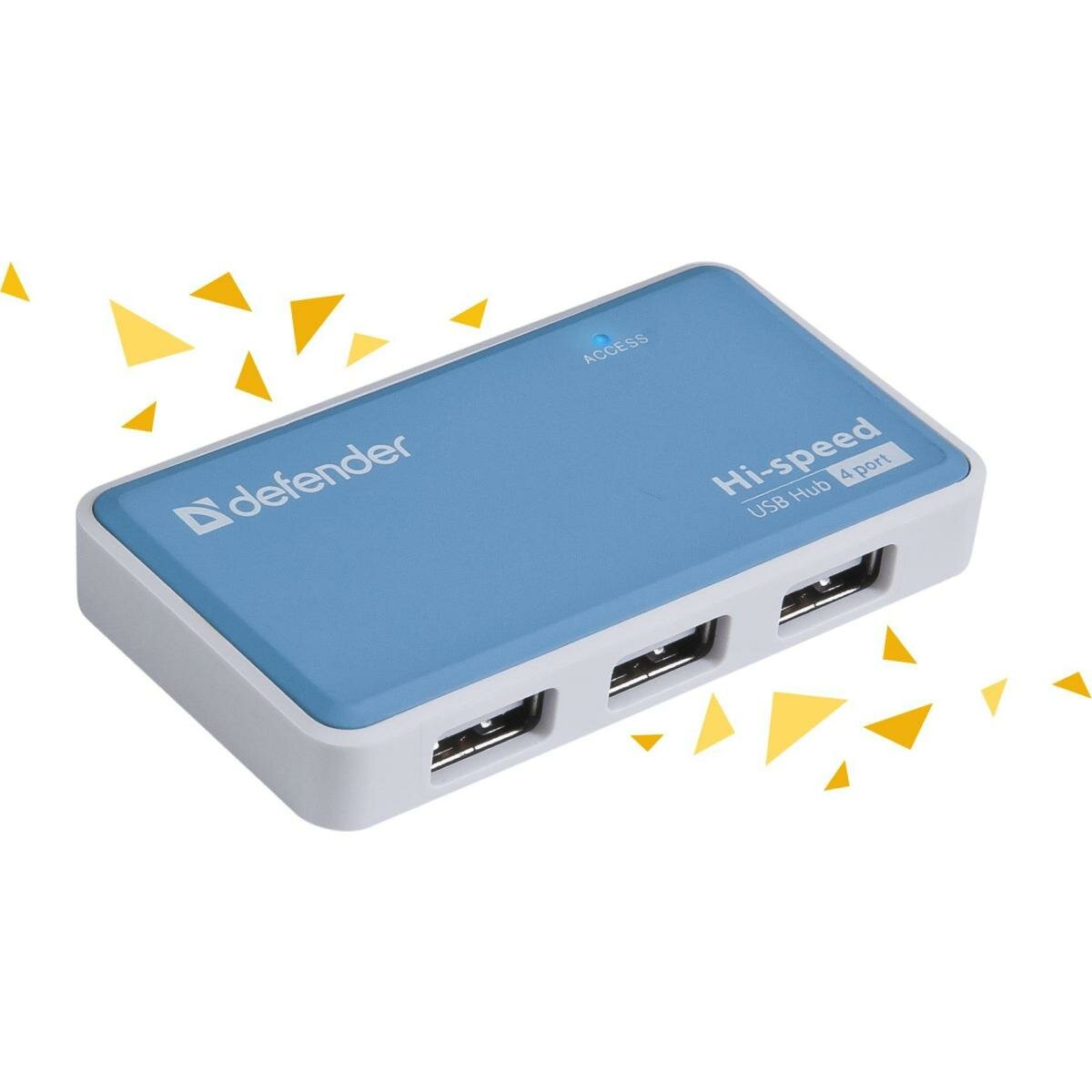 Концентратор USB Defender Quadro Power 83503, 4x USB 2.0, белый/синий