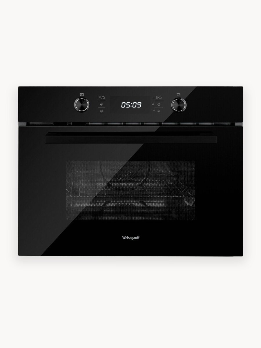 Электрический духовой шкаф Weissgauff OE 449 PDB Black Edition с СВЧ, конвекцией, 55 см, Утапливаемые рукоятки PIPO