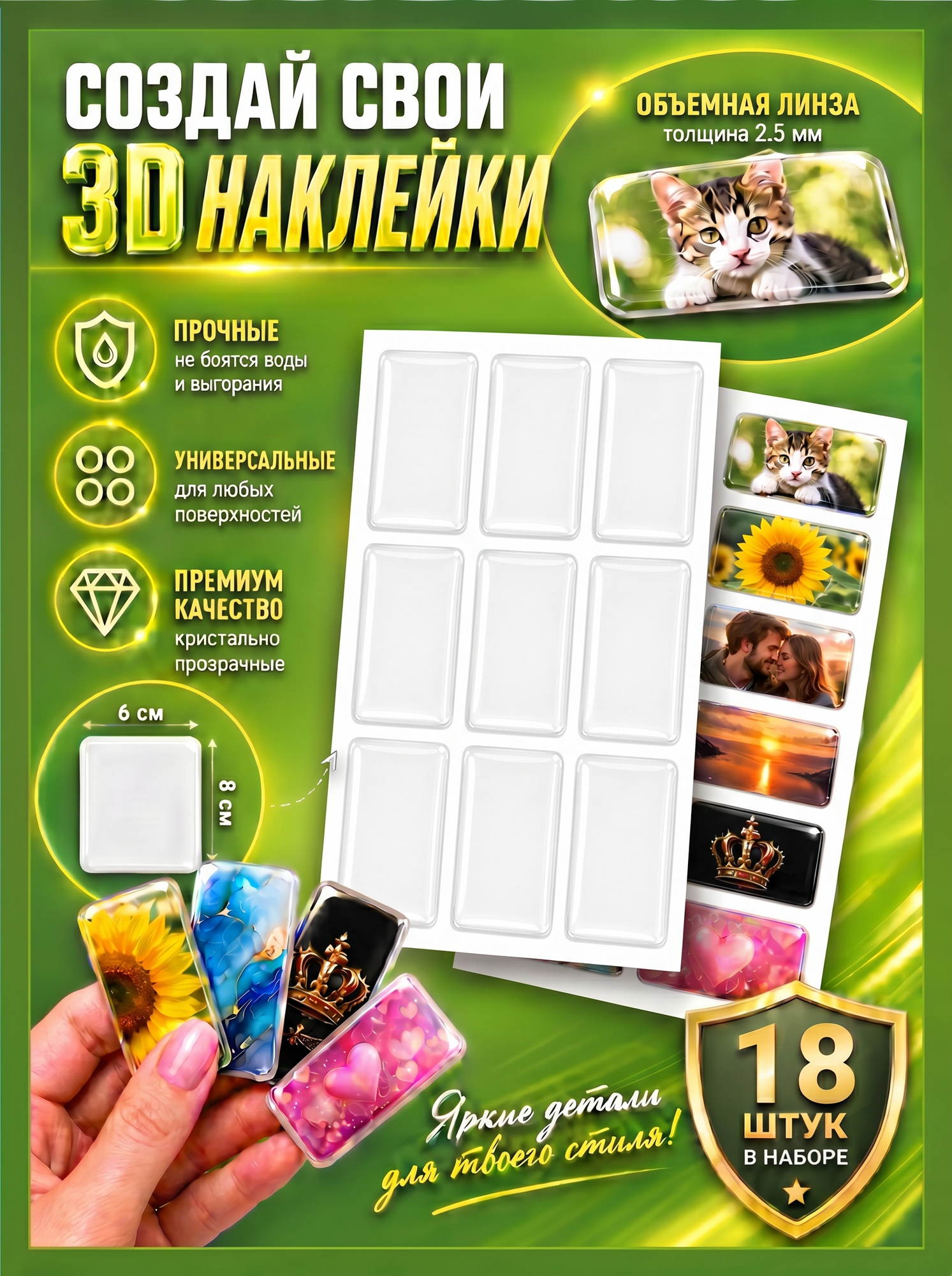Наклейки эпоксидные заготовки прозрачные 6х8 см