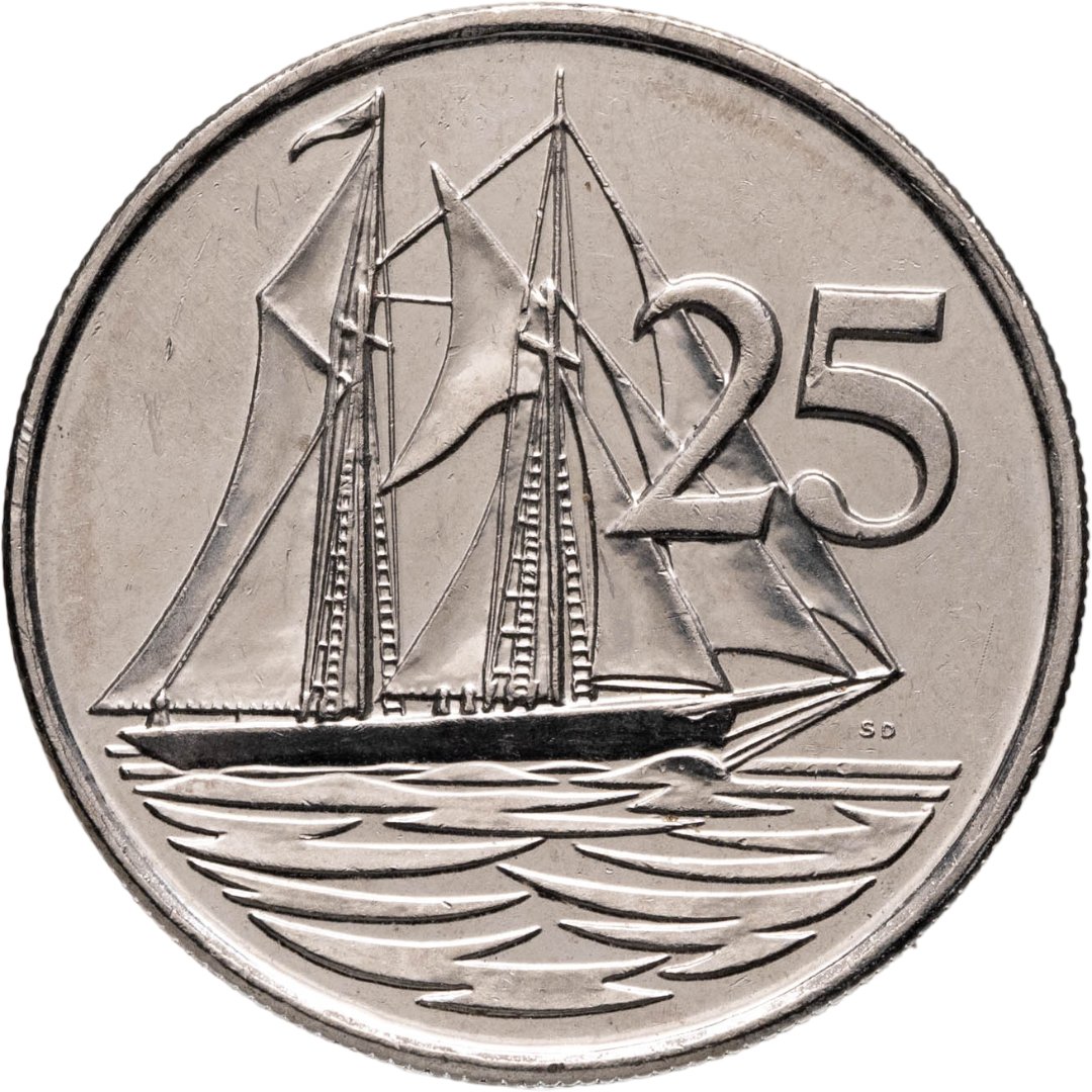 Каймановы острова 25 центов cents 2005, Сталь, в сохранности AU