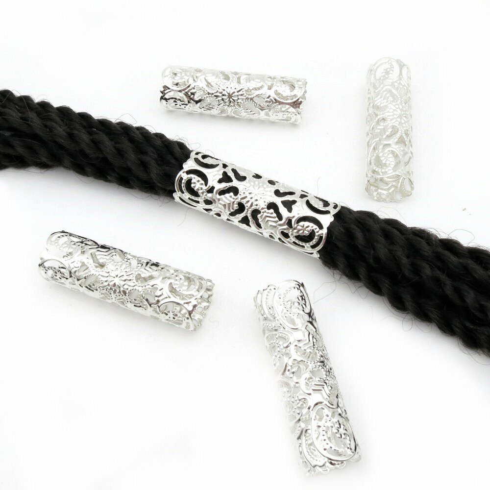 Кольцо для волос тонкое кружевное #1, цвет серебро, 15,0 мм, 5 шт