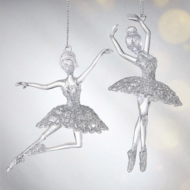 Набор елочных игрушек Балерина Кирстен в серебряной пачке 15 см, 2 шт, подвеска, Koopman, CAA222410