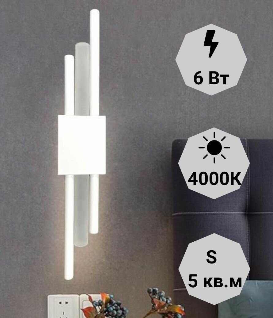 Светильник настенный светодиодный в скандинавском стиле из алюминия нейтральный свет Белый