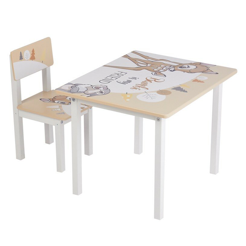 Комплект деревянный стол стул 105S Polini Дисней, Бемби бежево-белый