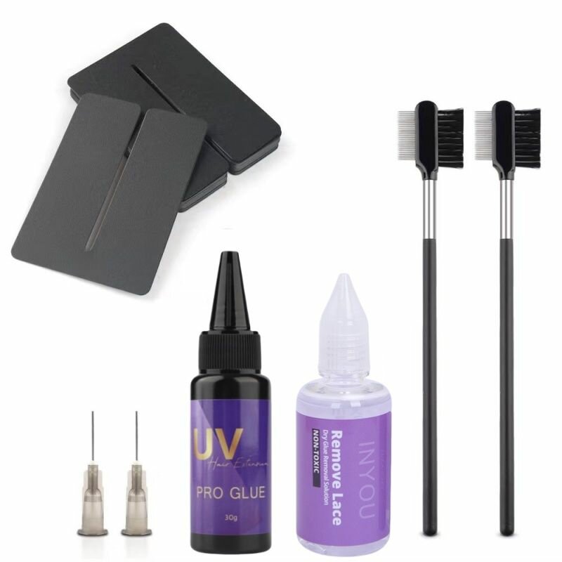 Набор UV-наращивания: 30г клея + 30мл растворителя + гребень | Быстрая сушка и защита от UV | Для салонов и дома