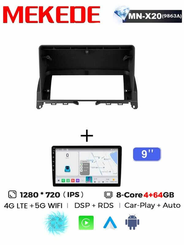 Магнитола 9" Mekede MN X20 Pro 4/64 Gb Mercedes Benz C Class 3 W204 S204 2006-2011 carplay