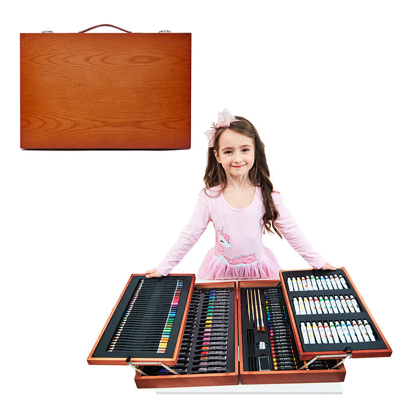 Подарочный набор "Детский набор для рисования", деревянная коробка, 174 предмета