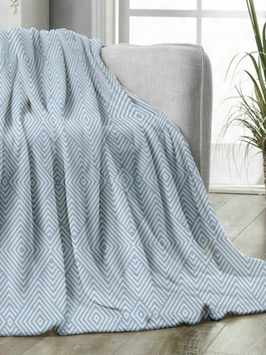 Плед La Notta "Геометрия", флисовый, 130x170см, для пикника, голубой/белый