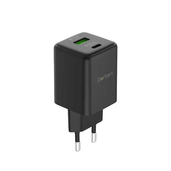 Сетевое зарядное устройство Dorten 2-Port USB 20W Wall Quick Charger PD3.0+QC3.0, черный