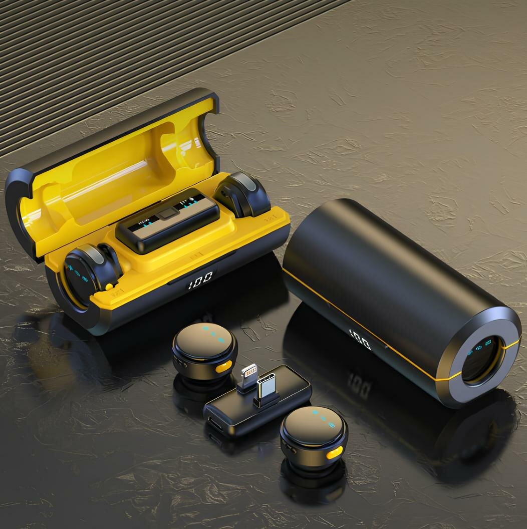 Профессиональный петличный микрофон Type-C Lightning / Беспроводной микрофон с зарядным кейсом, 2 шт, Черный