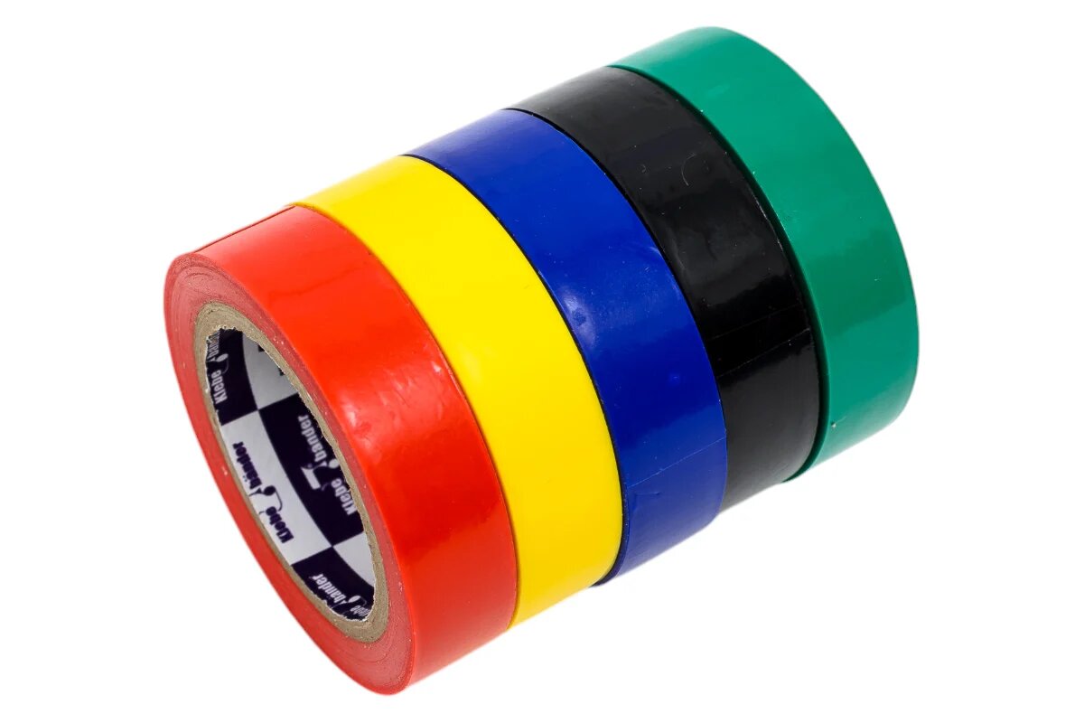 Klebebander ПВХ изолента 15 мм x 10 м, толщина 130 мкм, 4 кв, набор 5 цветов